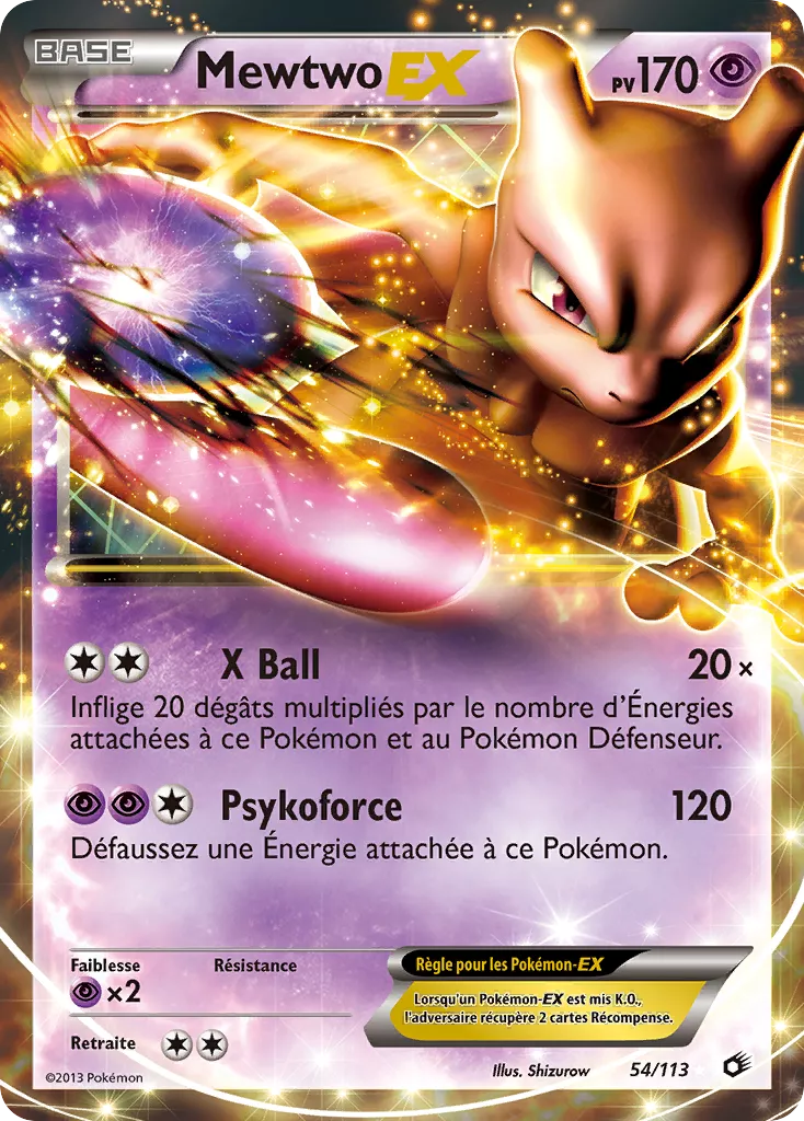 Carte Pokémon Mewtwo EX 54/113 - Legendary Treasures, Noir et Blanc