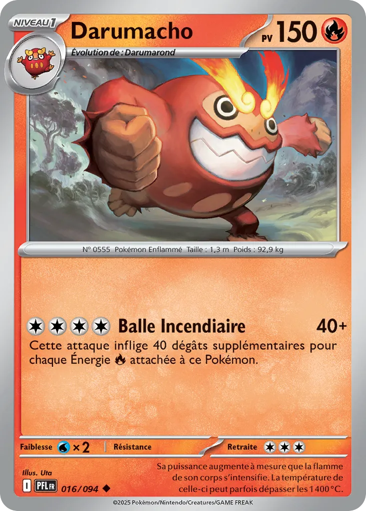 Carte Pokémon Darumacho 016/094 - Flammes Fantasmagoriques, Méga-Évolution