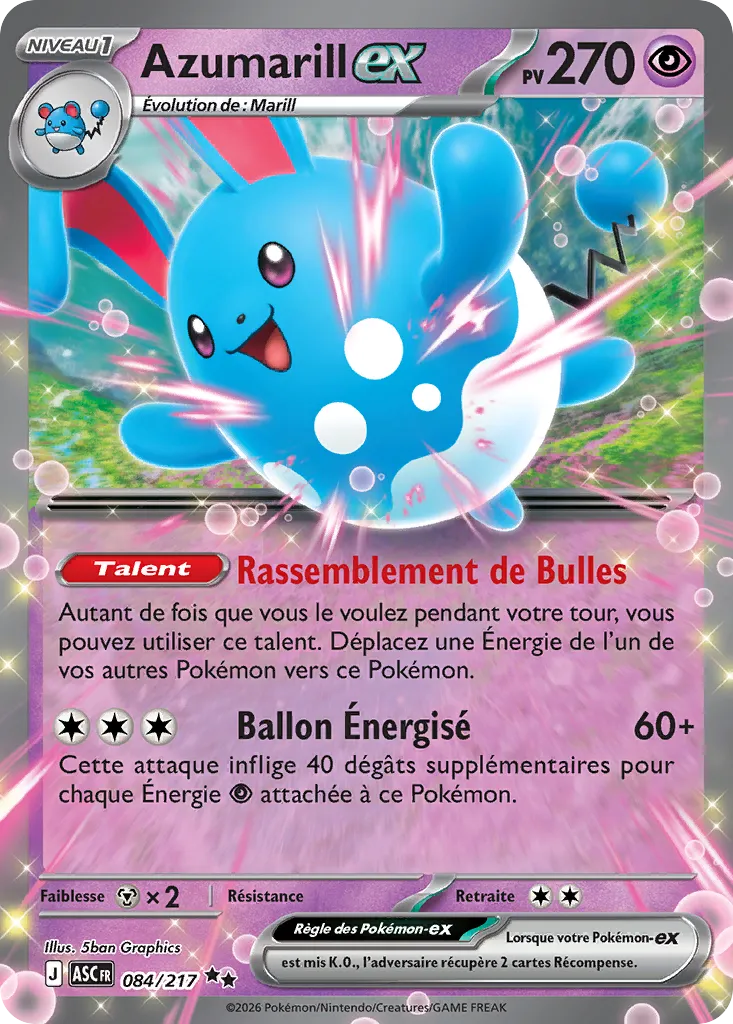 Carte Pokémon Azumarill ex 084/217 - Héros Transcendants, Méga-Évolution